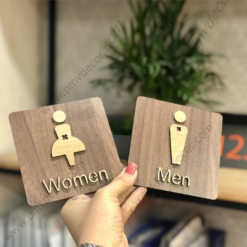 BẢNG WC, KT: 12*12cm. Gỗ MDF phủ melamine 2 màu tương phản. BWC-PMV104 - PMVdecor